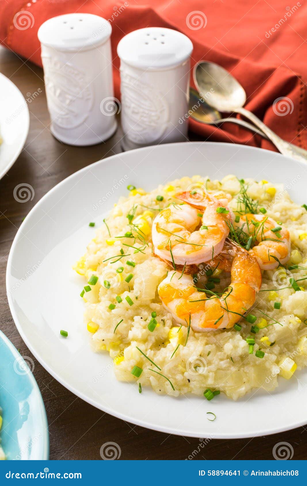 Corn Risotto with Roasted Shrimp Stock Image - Image of meal, pepper ...
