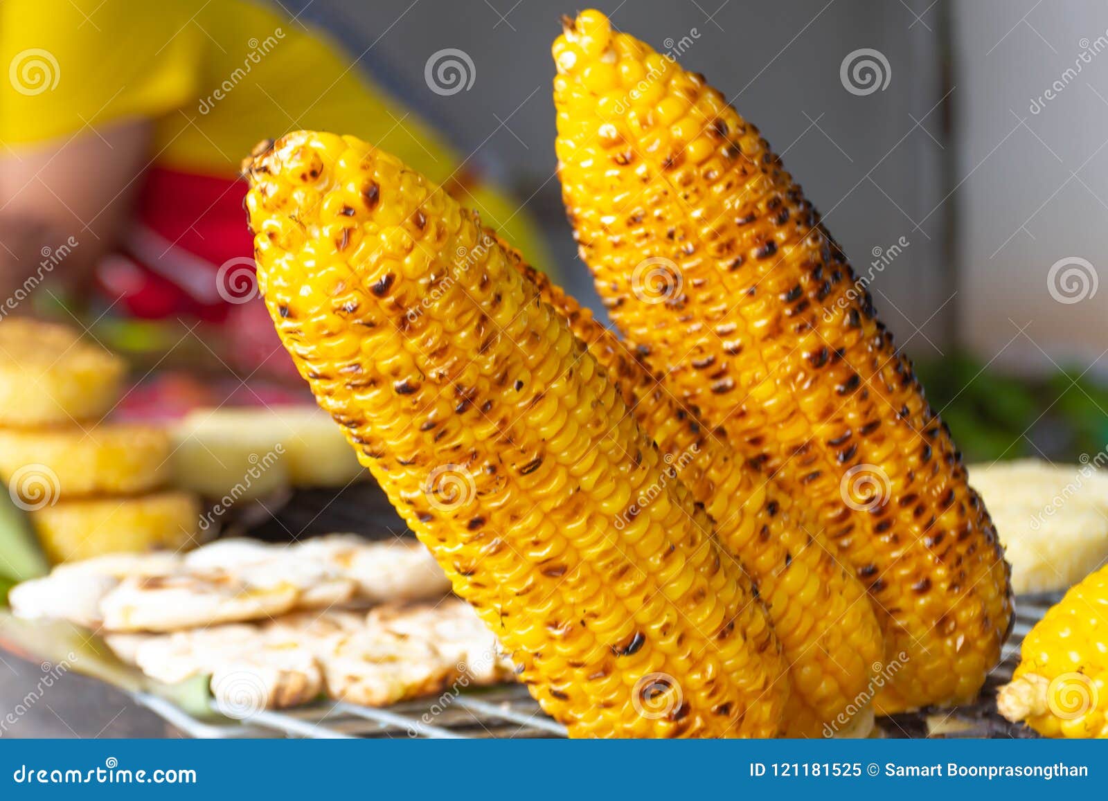 Corn roasted on charcoal. stock image. Image of barbecue - 121181525