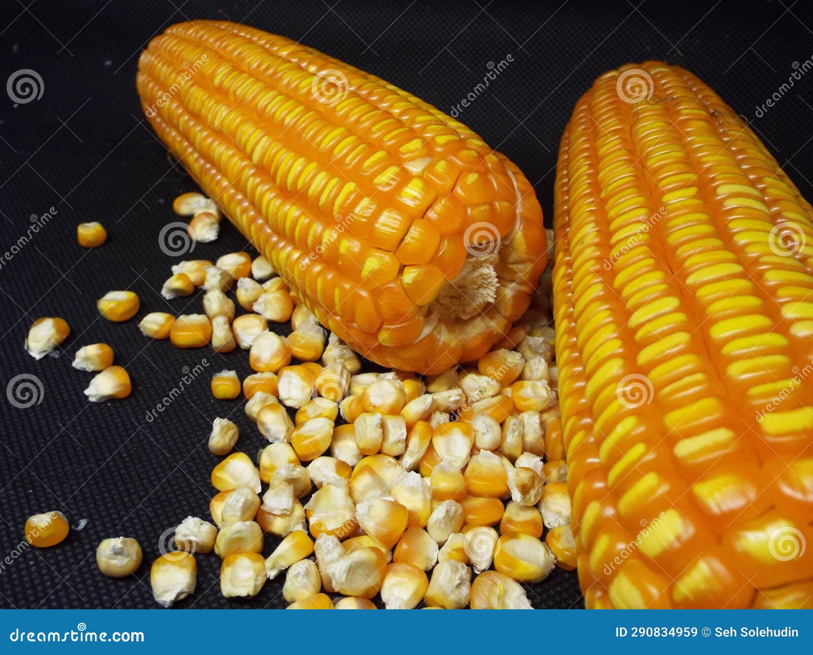 Two Pieces of Corn and Their Scattered Grains Stock Image - Image of ...