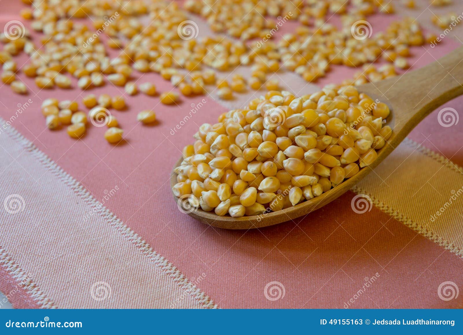 Corn Seed on Wooden Spoon Cloth Background Stock Image - Image of grain ...