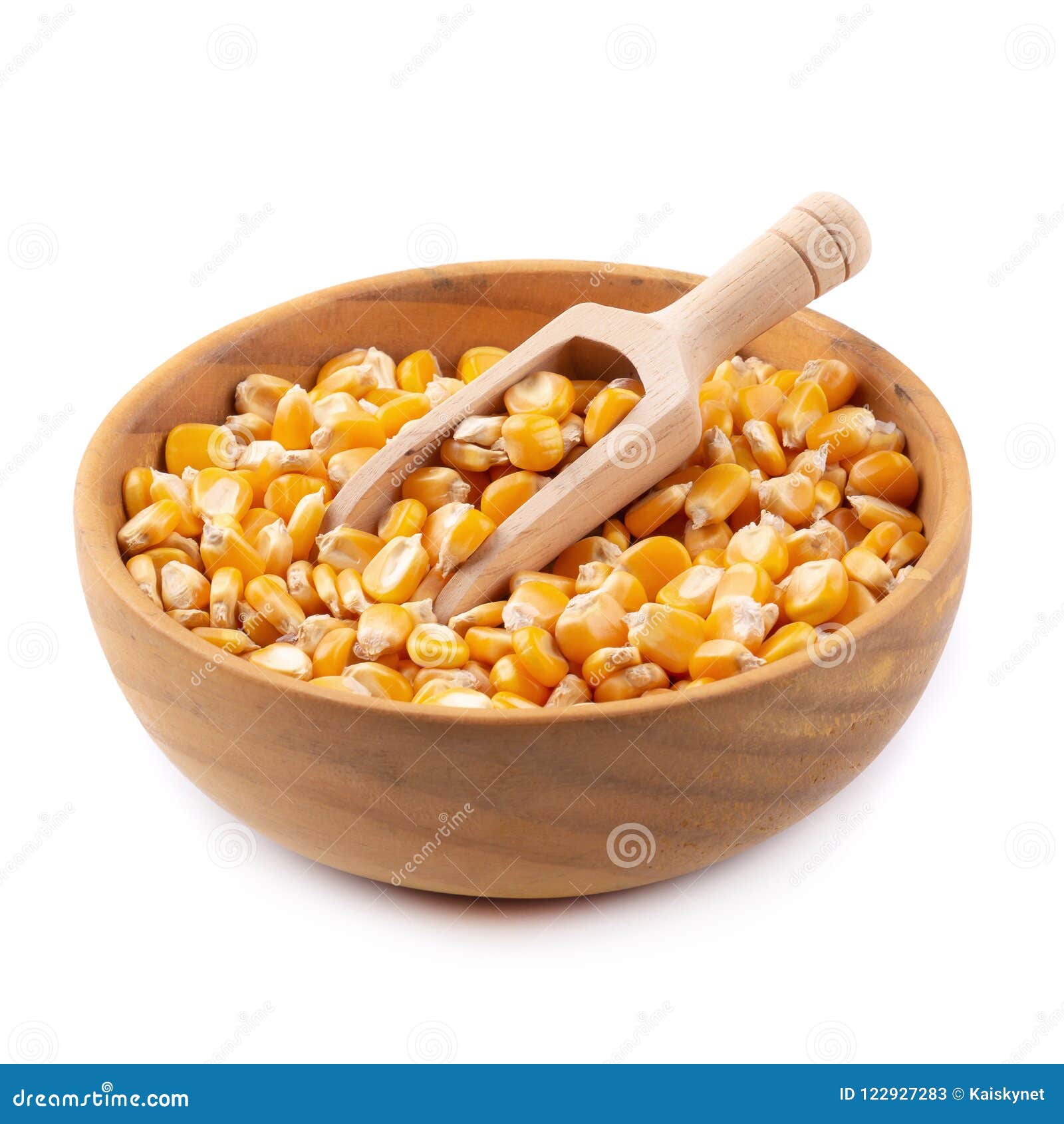 Corn Seeds in a Wooden Bowl Isolated on White Background Stock Image ...