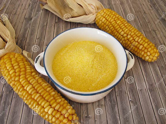 Corn semolina in a pot stock photo. Image of polenta - 238595932