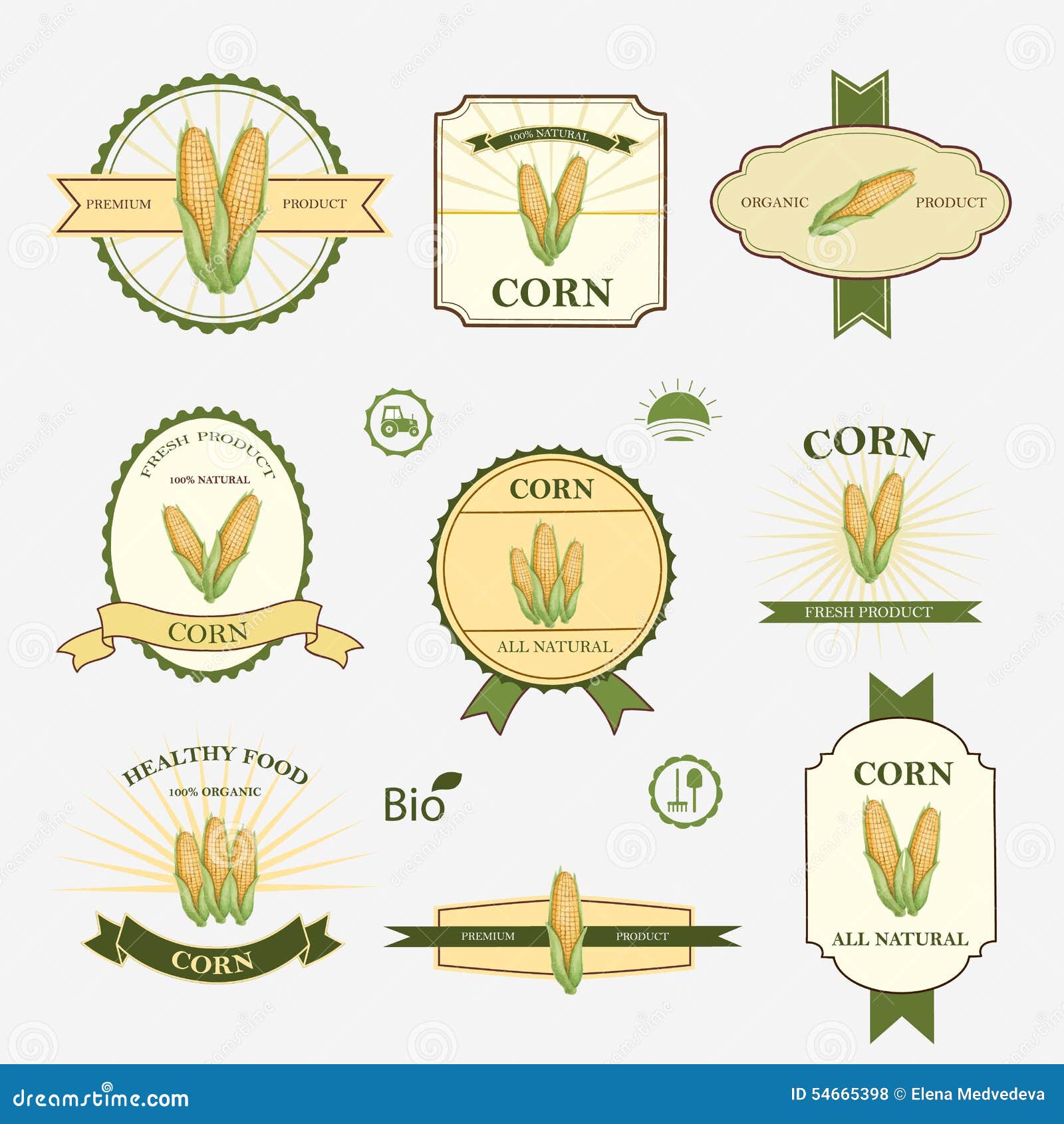 Corn, set of label design stock vector. Illustration of product - 54665398