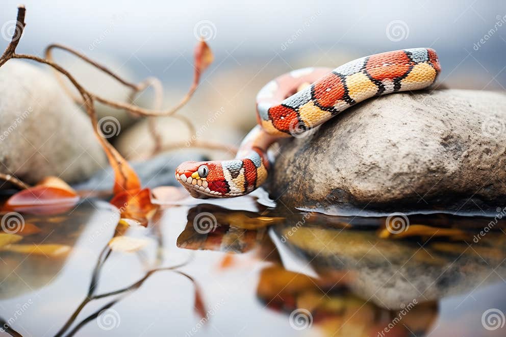 Corn Snake Climbing Over Smooth River Rocks Stock Image - Image of rock ...
