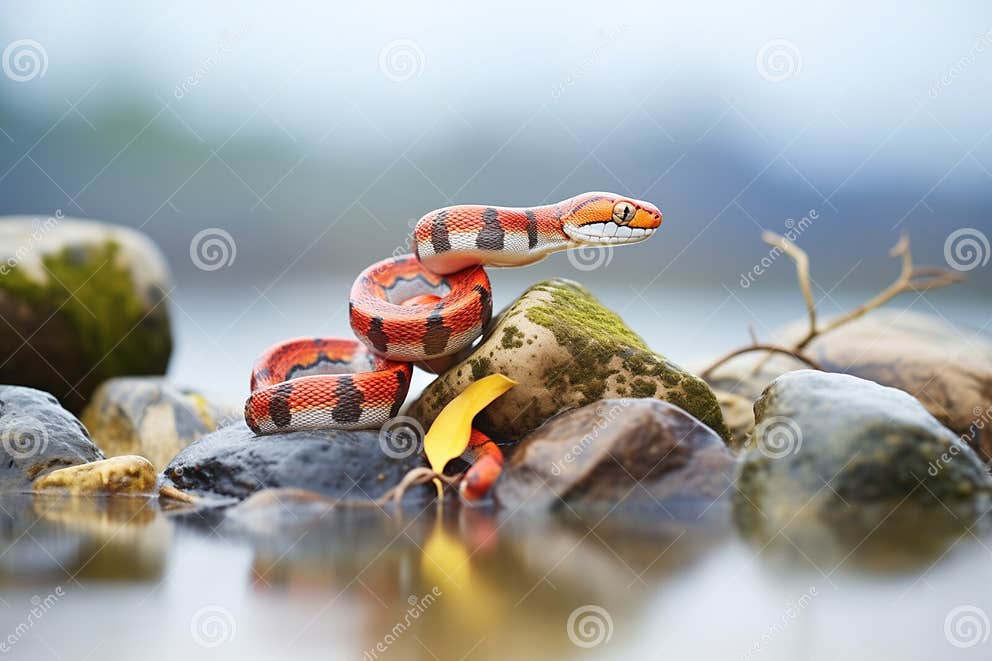 Corn Snake Climbing Over Smooth River Rocks Stock Image - Image of ...
