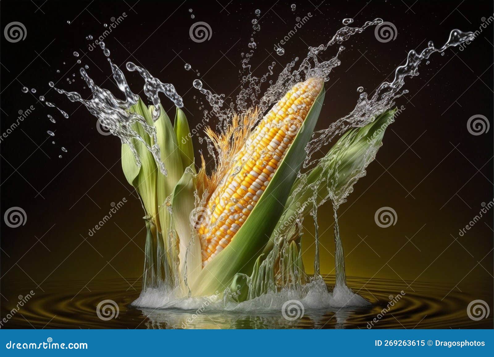 Corn Splashed or Thrown in Water. Water Splash Fresh Fruit Creative ...