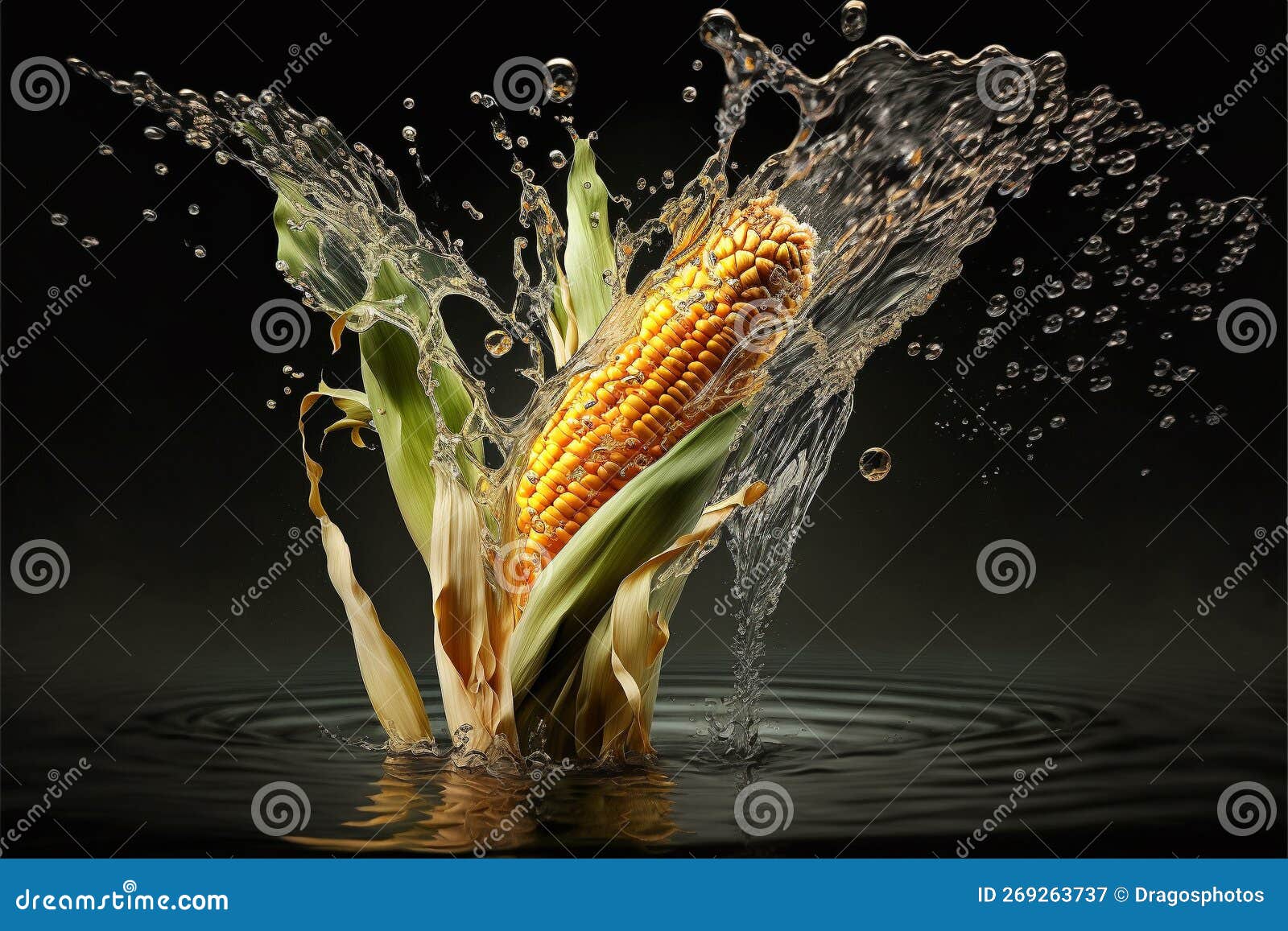 Corn Splashed or Thrown in Water. Water Splash Fresh Fruit Creative ...