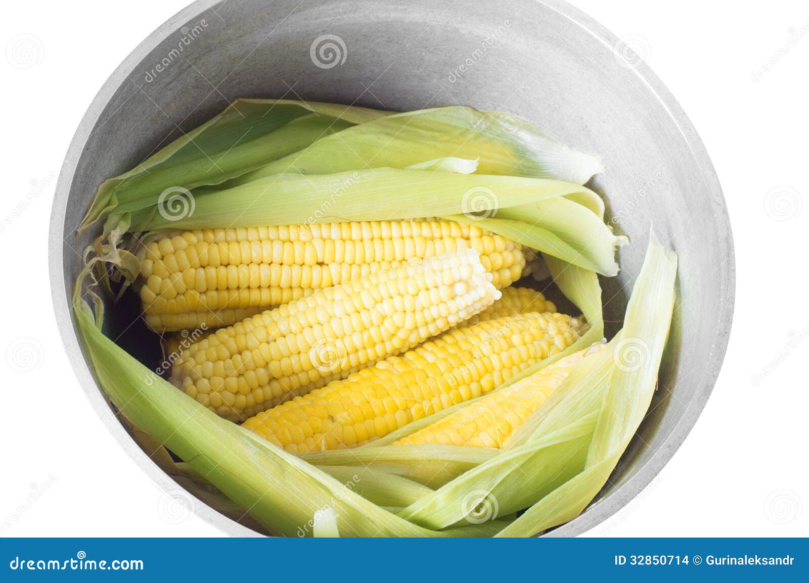 Corn in a steel pot stock photo. Image of isolated, metal - 32850714