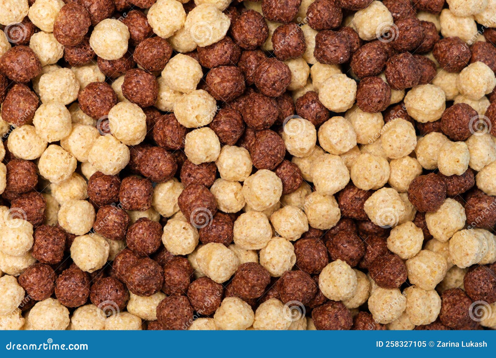 Breakfast Cereal - Corn and Wheat Balls with Cocoa on a Blue Background ...
