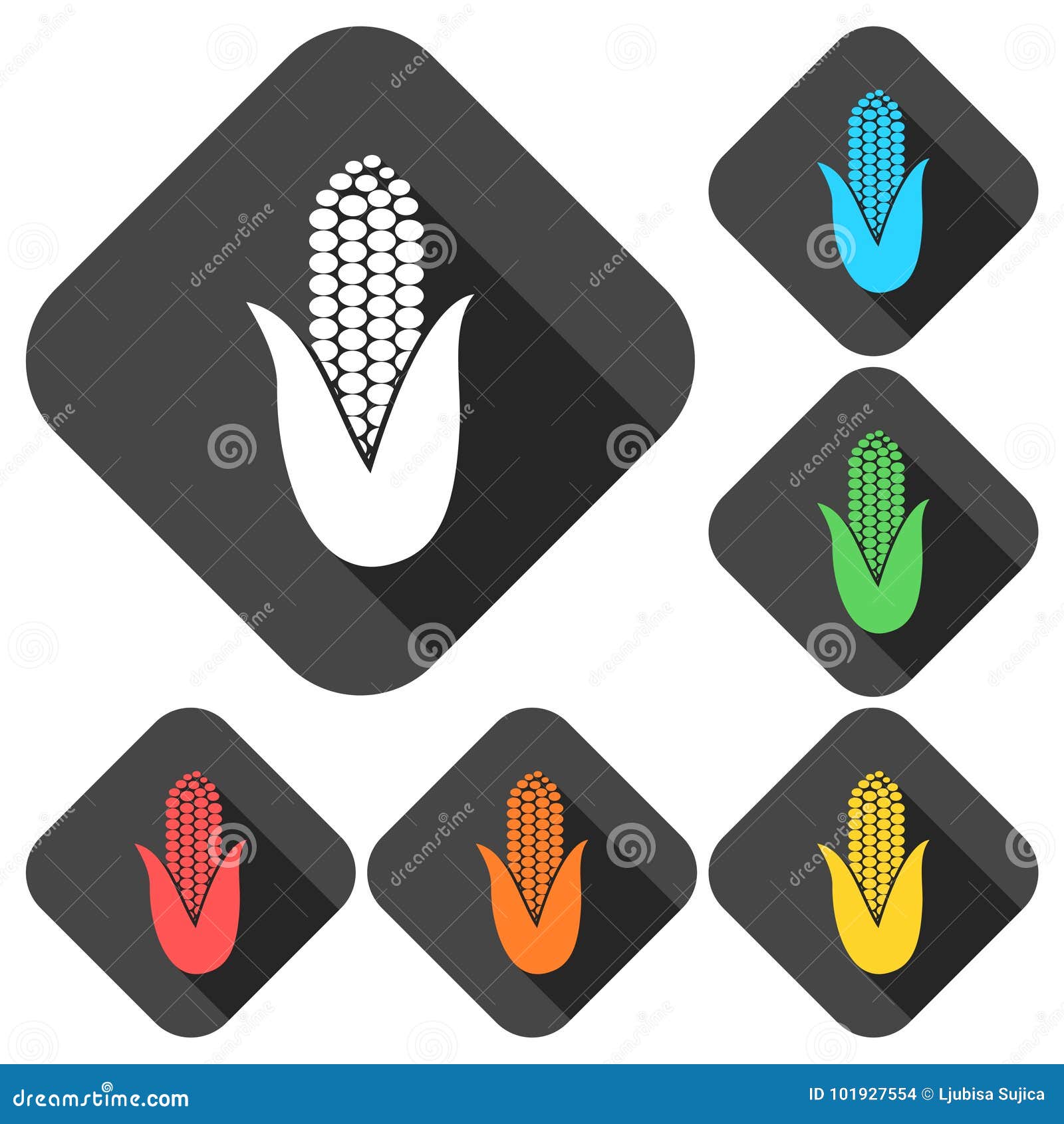Corn Symbol Icons Set with Long Shadow Stock Vector - Illustration of ...