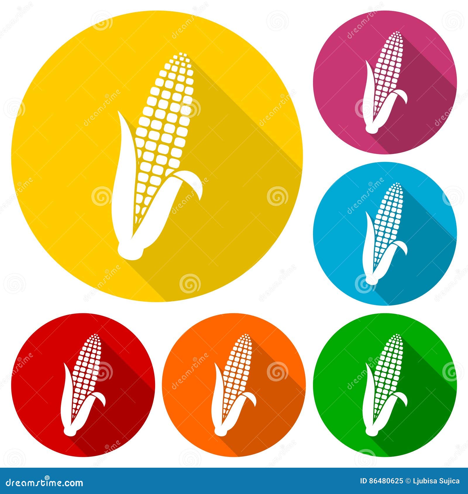 Corn Symbol Icons Set with Long Shadow Stock Vector - Illustration of ...