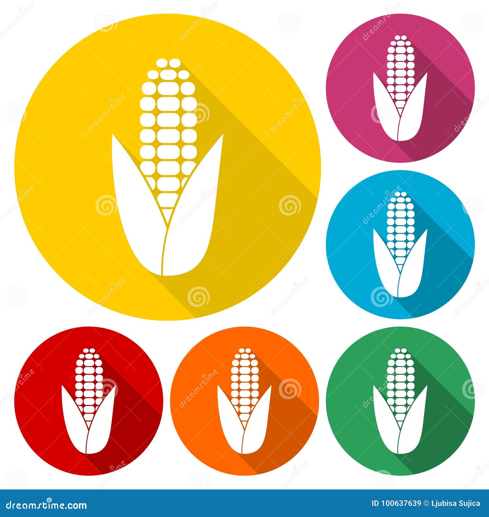 Corn Symbol Icons Set with Long Shadow Stock Vector - Illustration of ...