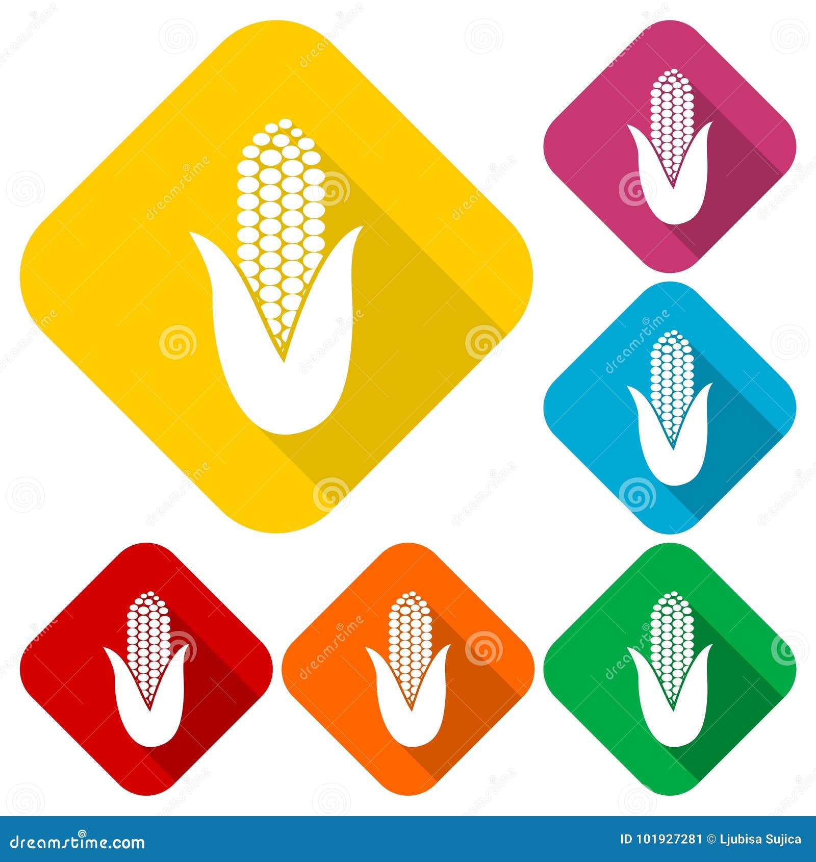 Corn Symbol Icons Set with Long Shadow Stock Vector - Illustration of ...