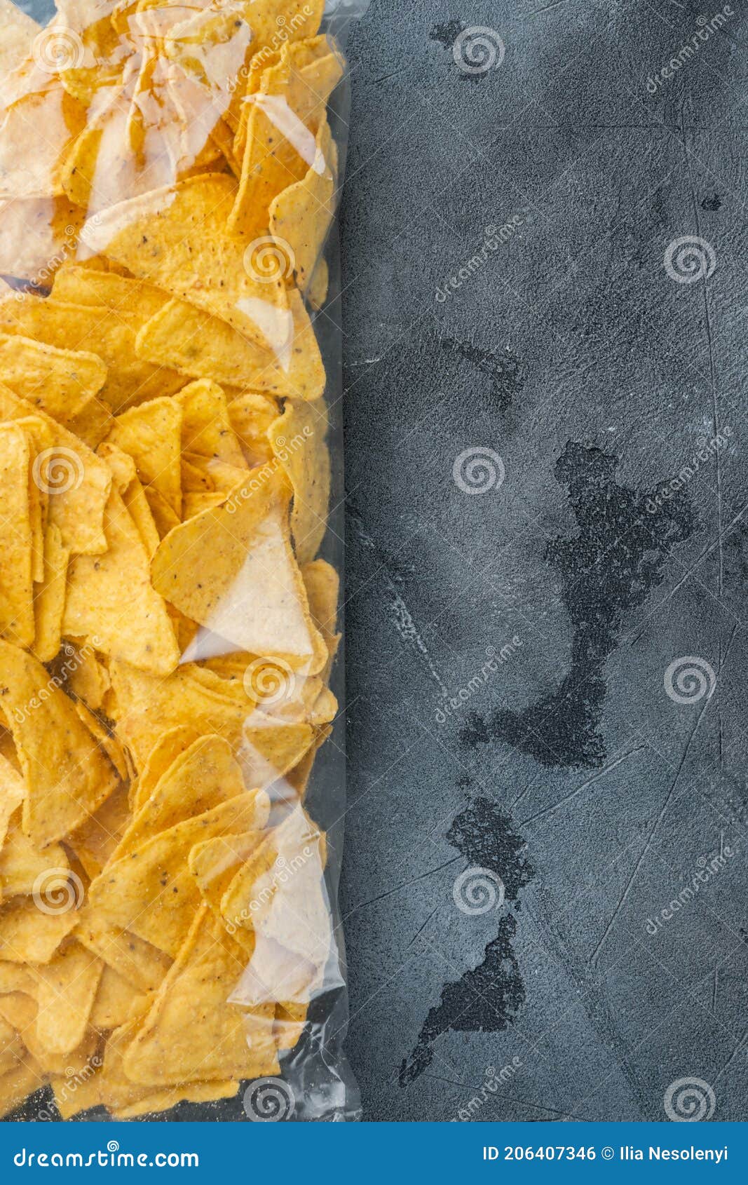 Corn Traditional Triangle Nachos Pack, on Gray Background, Top View or ...