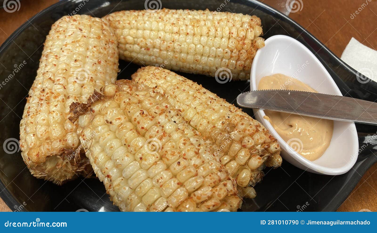 Corn on a Ub with Chilli Powder Stock Photo - Image of meat, food ...