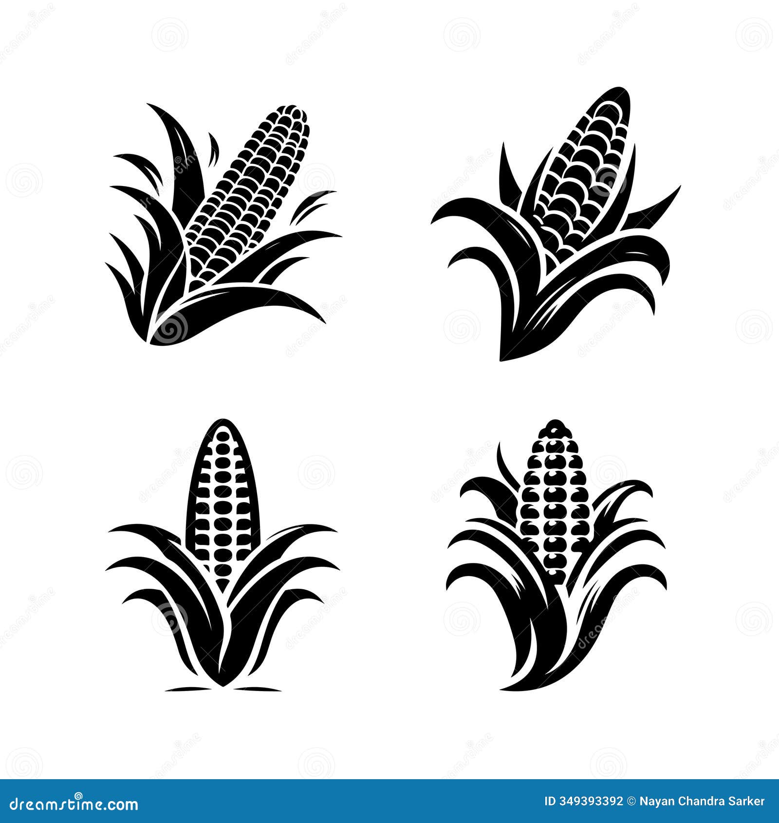 Corn Vector Silhouette Art Illustration Icon Set Stock Vector - Illustration of element, farming ...