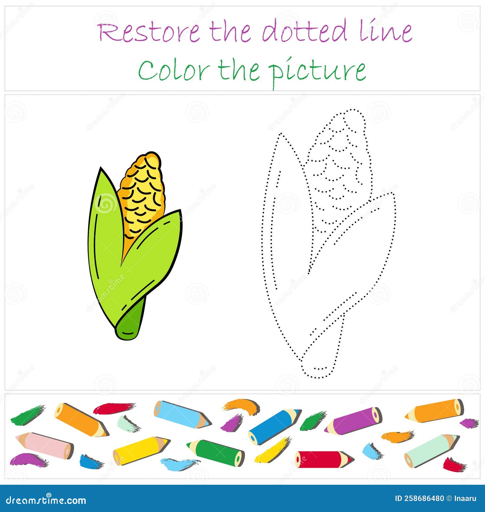 Corn. Vegetables. Educational Developing Game for Preschoolers "Trace ...