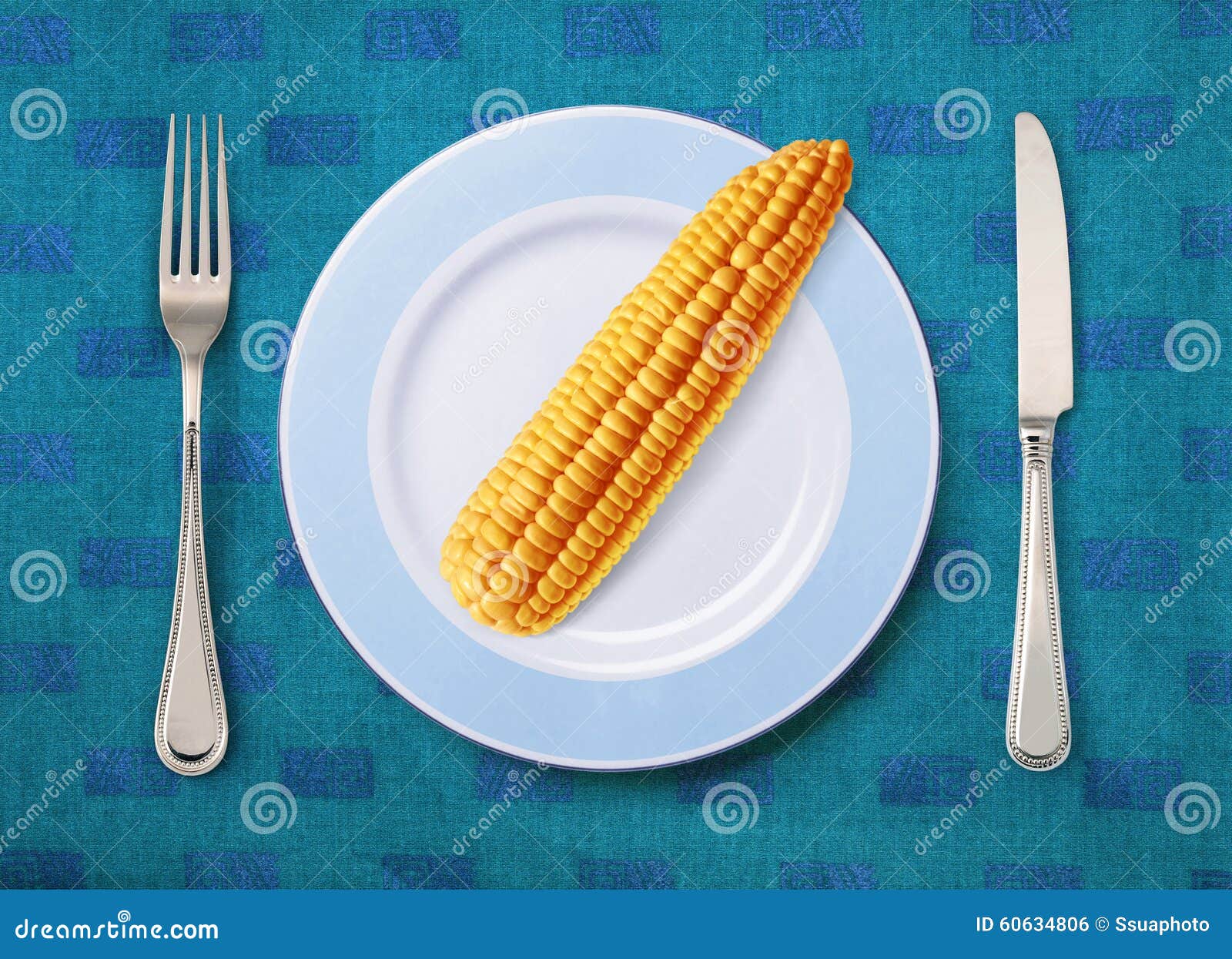 Corn on white plate stock photo. Image of cookery, diet - 60634806