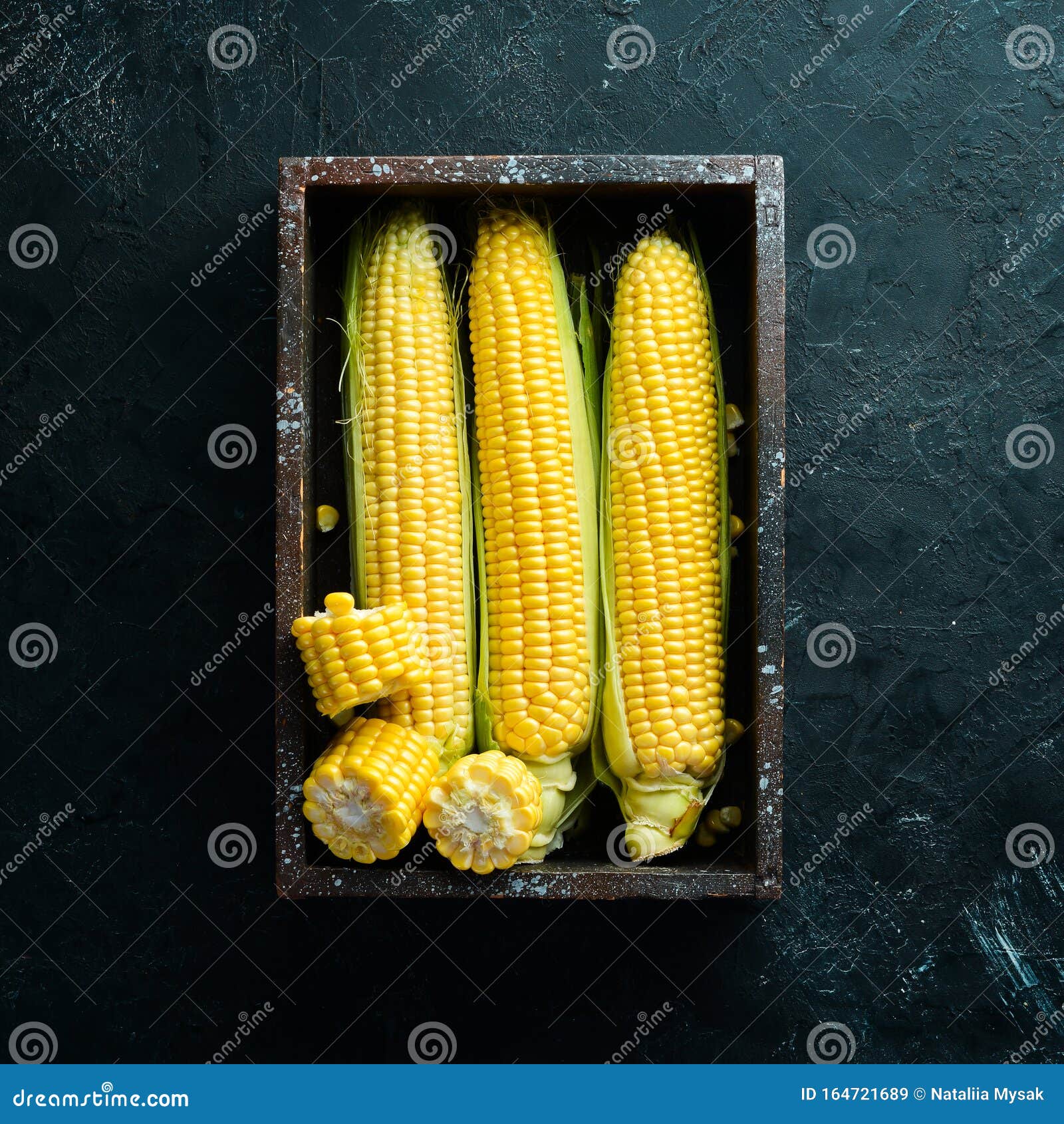 Corn in a Wooden Box. Vegetables Stock Image - Image of ripe, natural ...