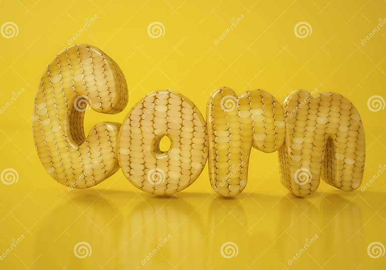 Corn Word on Write on Corn Texture Yellow Background .3D Illustration ...