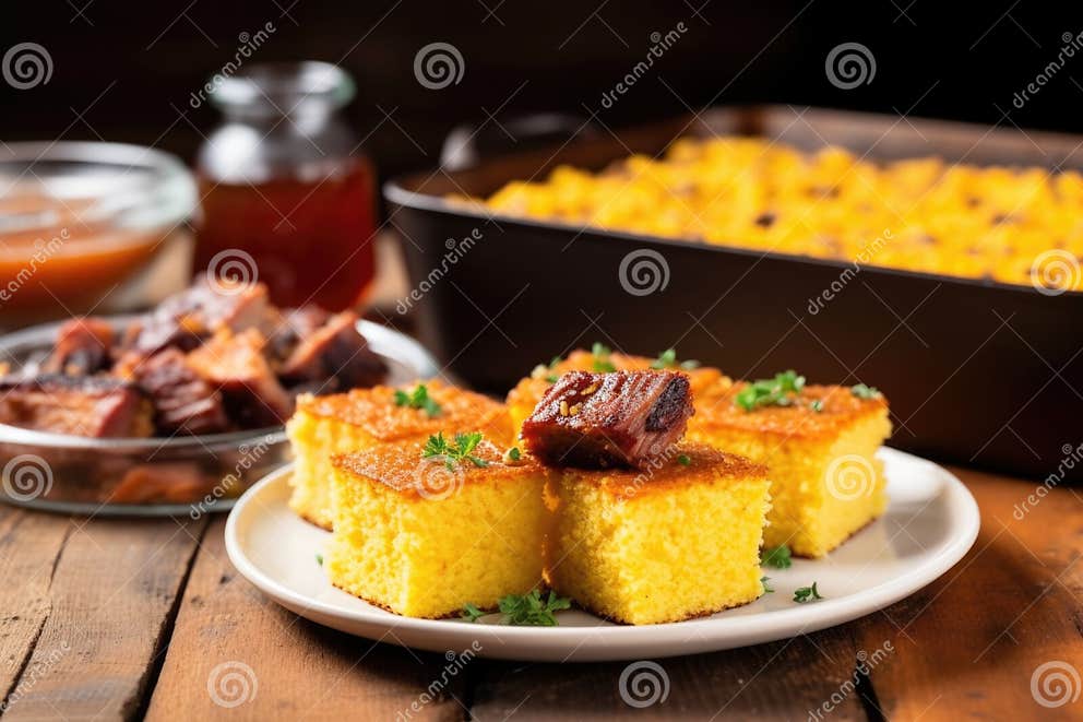 Cornbread with Bbq Ribs Placed Next To it Stock Photo - Image of meal ...