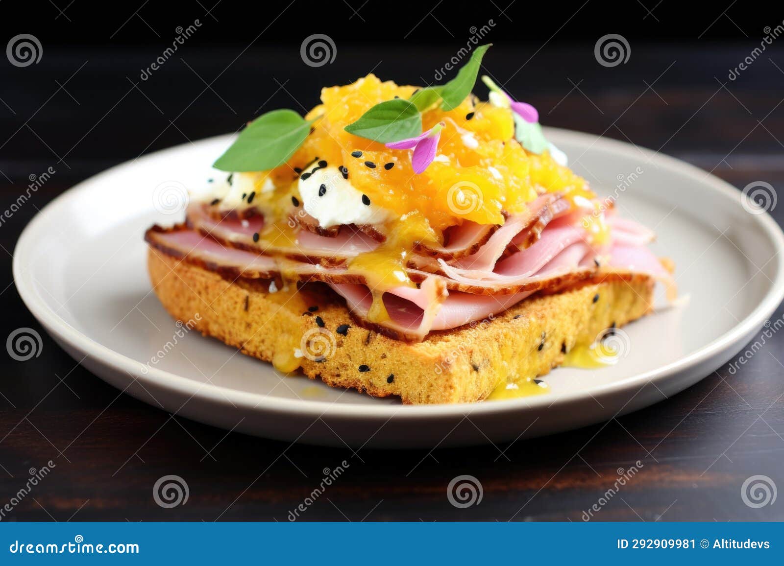 Cornbread Open-faced Sandwich with Honey Glazed Ham Topping Stock Image ...