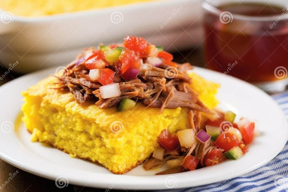 Cornbread Smothered with Bbq Pulled Pork Stock Photo - Image of pork ...