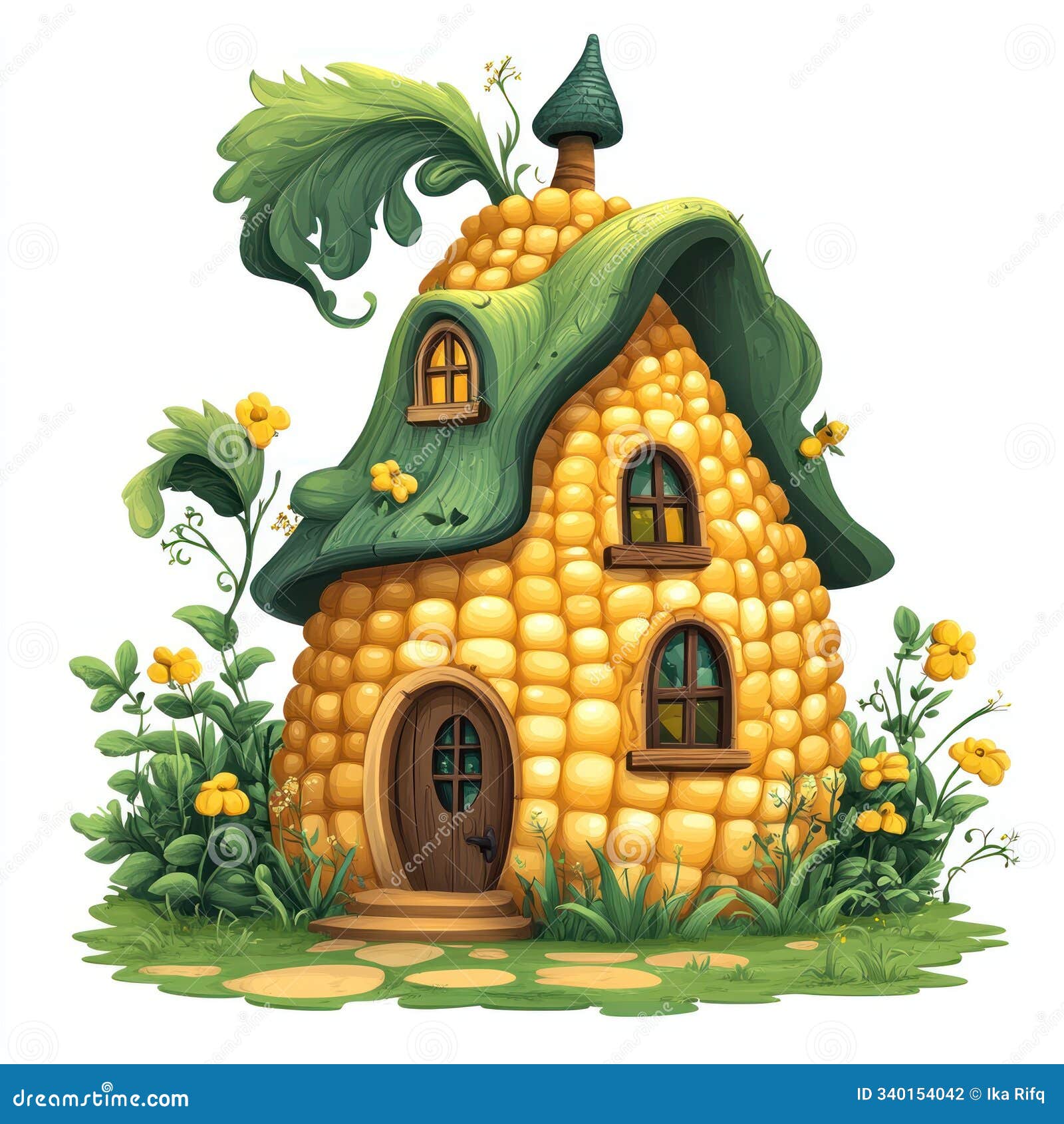 Corncob House Illustration, a Whimsical Cottage Made of Corn Stock ...
