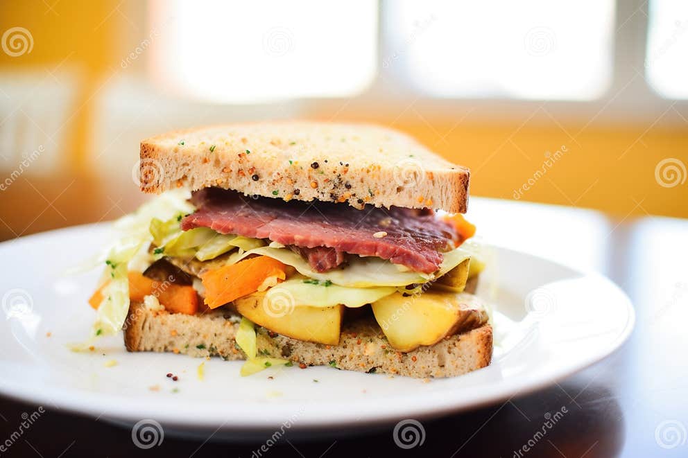 Corned Beef and Cabbage Sandwich on Rye Bread Stock Photo - Image of ...