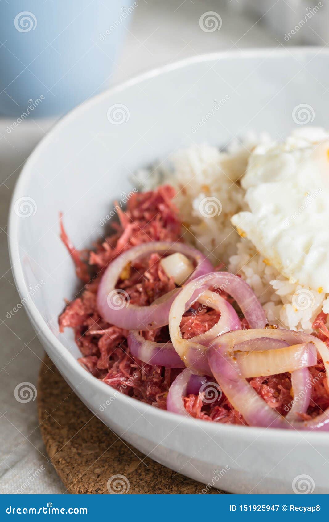 Corned Beef with Egg on Top of Rice Stock Image - Image of healthy ...