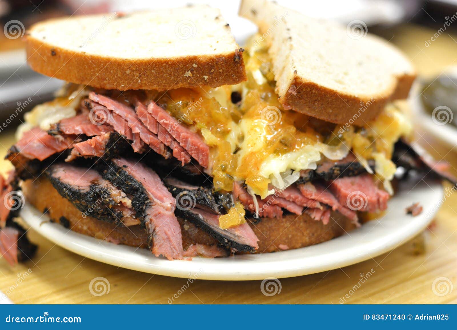 Corned Beef Pastrami Sandwich Stock Photo - Image of restaurant, layer ...
