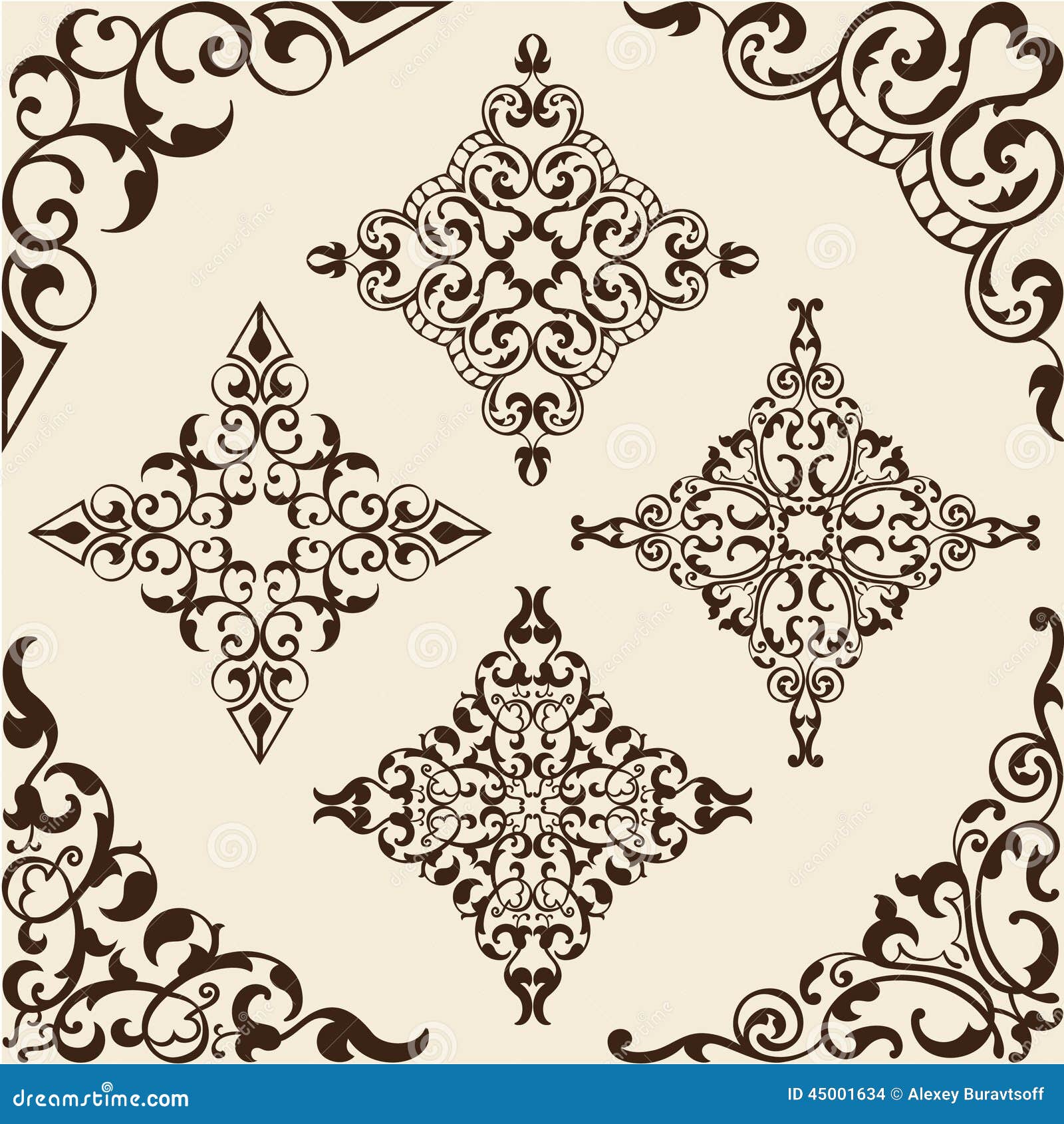 Corner art set stock vector. Illustration of florid, flower - 45001634