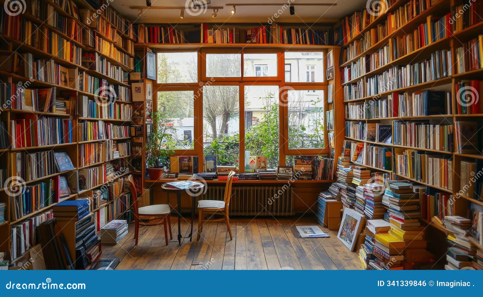 A Corner of a Book-Filled Room with a Window View Stock Illustration ...