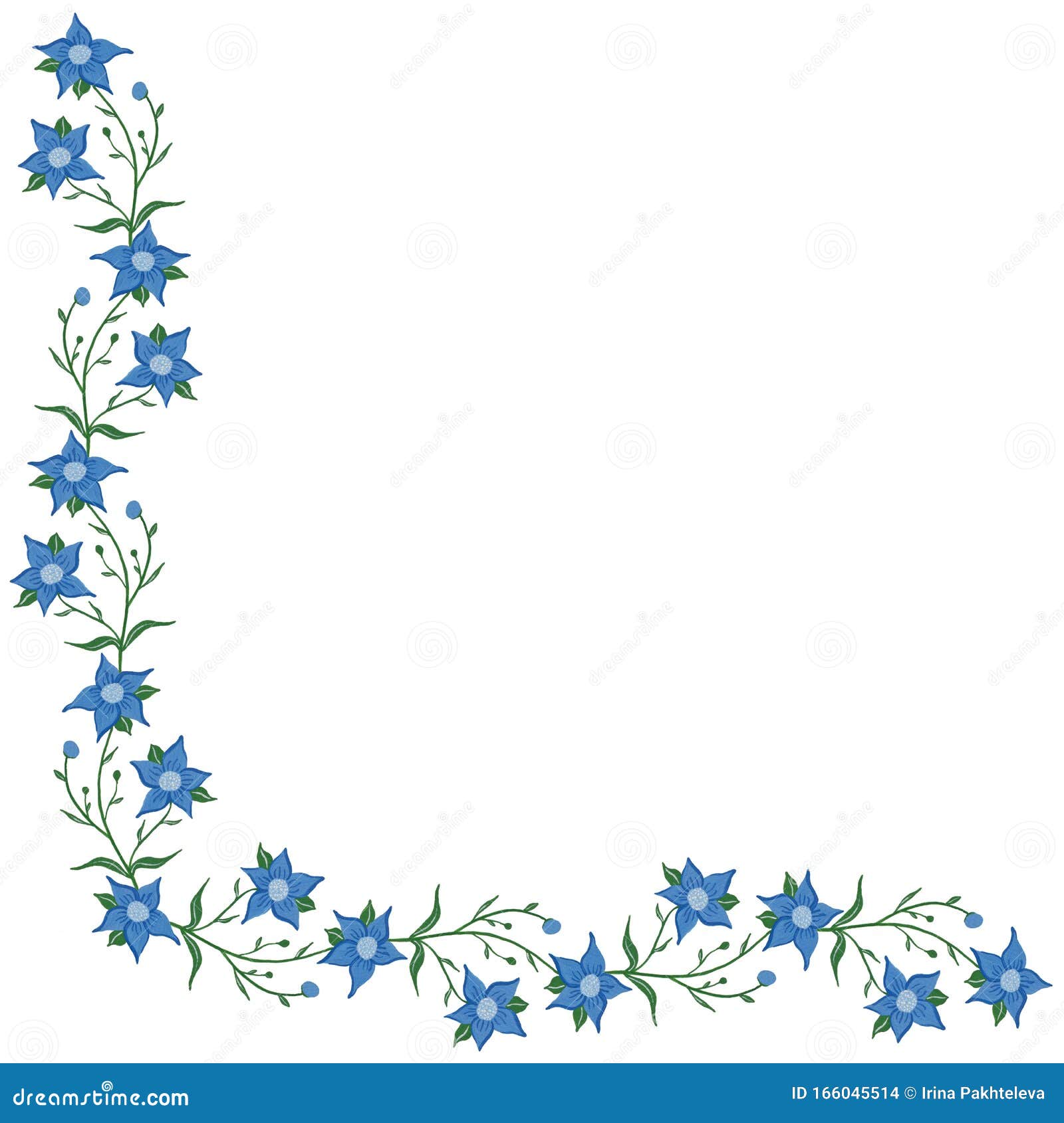 Corner Border Frame. Pattern with Cute Blue Flowers on a White ...