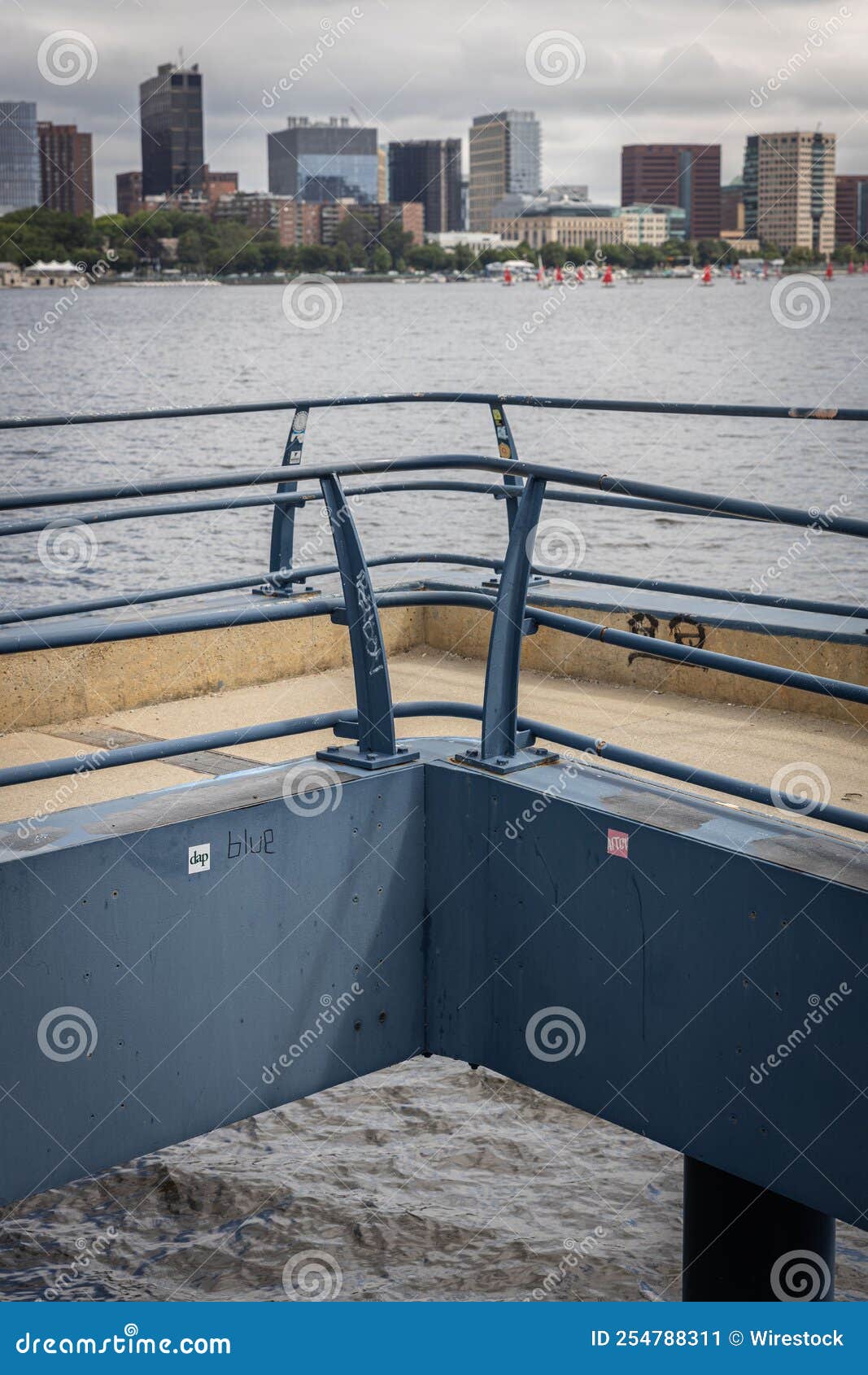 Corner of a Bridge by the Charles River with Cambridge Stock Image ...