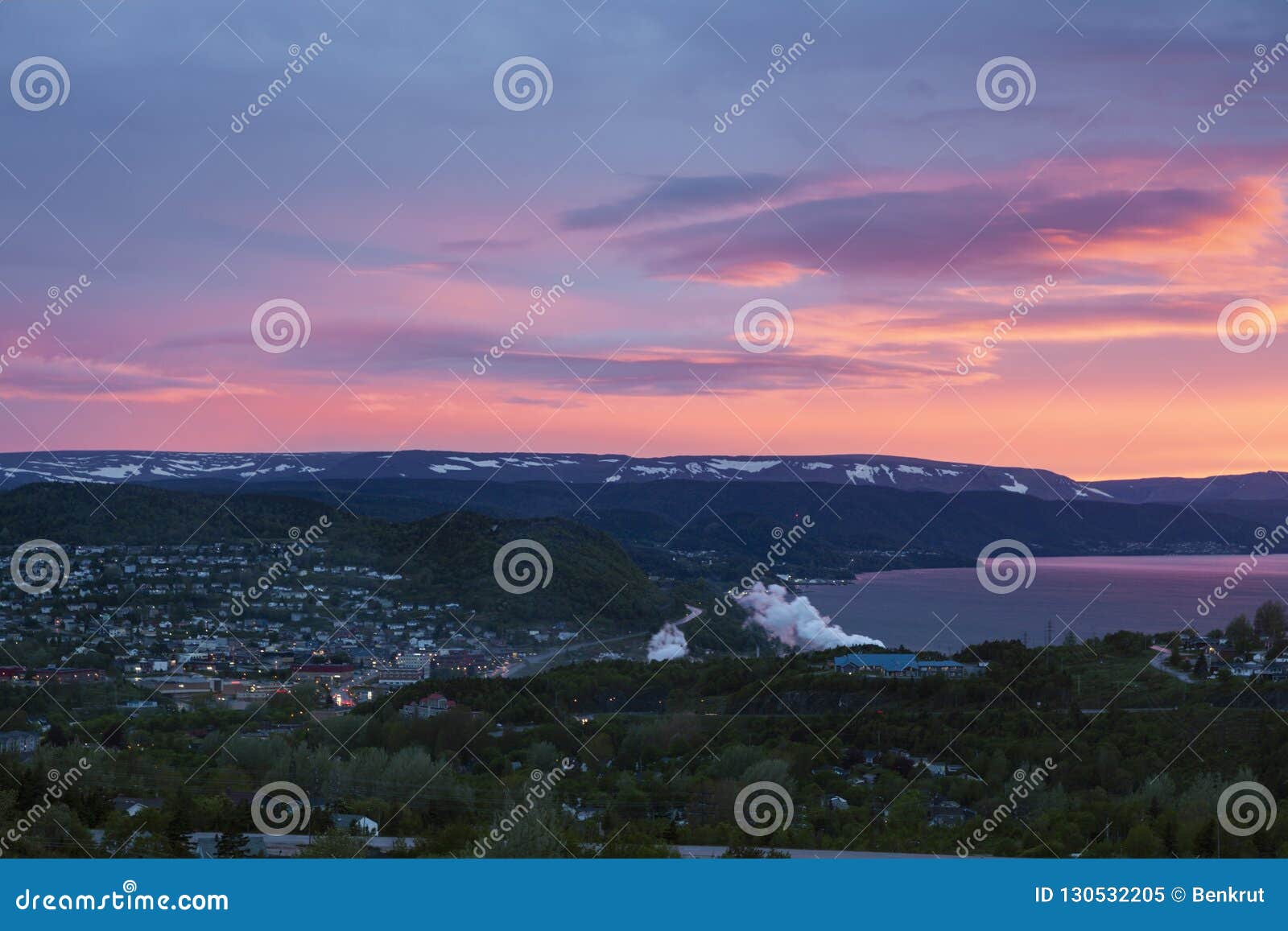 Corner Brook at sunset stock image. Image of downtown - 130532205