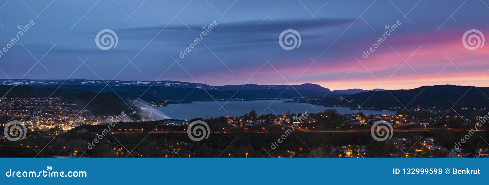 Corner Brook at sunset stock photo. Image of panoramic - 132999598
