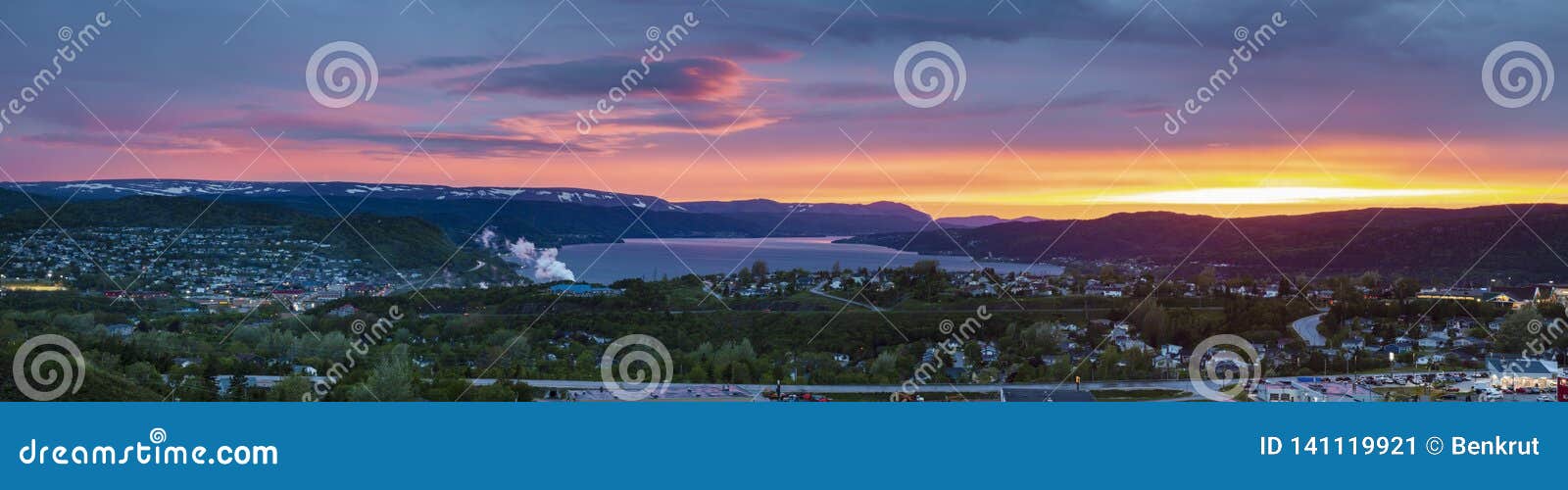 Corner Brook at sunset stock image. Image of north, ocean - 141119921