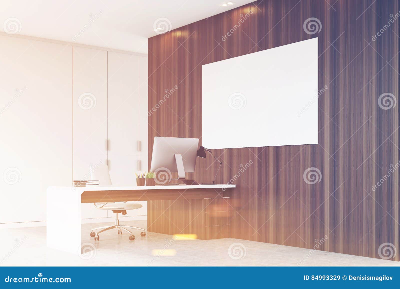 Corner of CEO Office with Horizontal Poster, Toned Stock Illustration ...