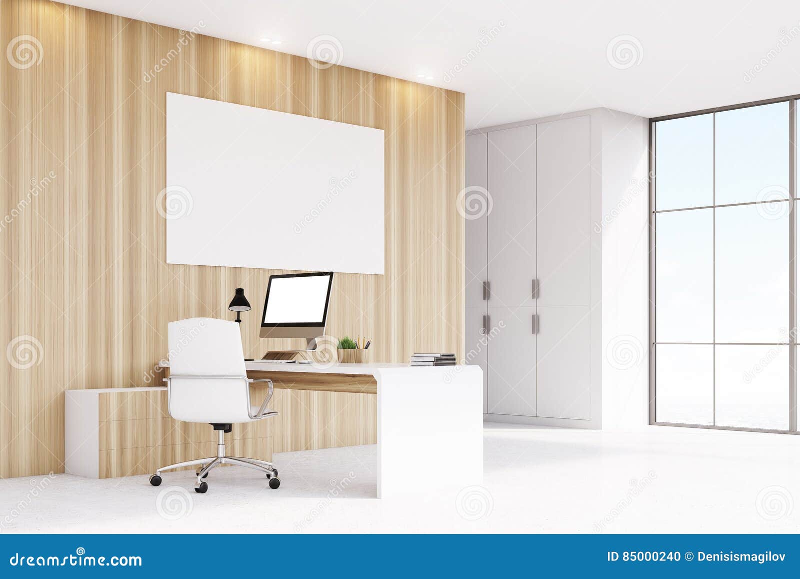 Corner of CEO Office with Window, Computer Stock Illustration ...