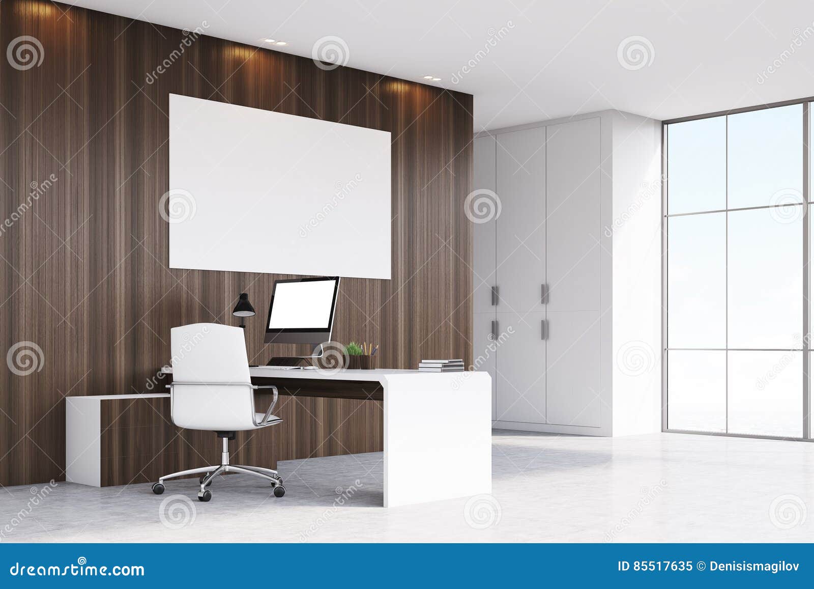 Corner of CEO Office with Window and Poster Stock Illustration ...