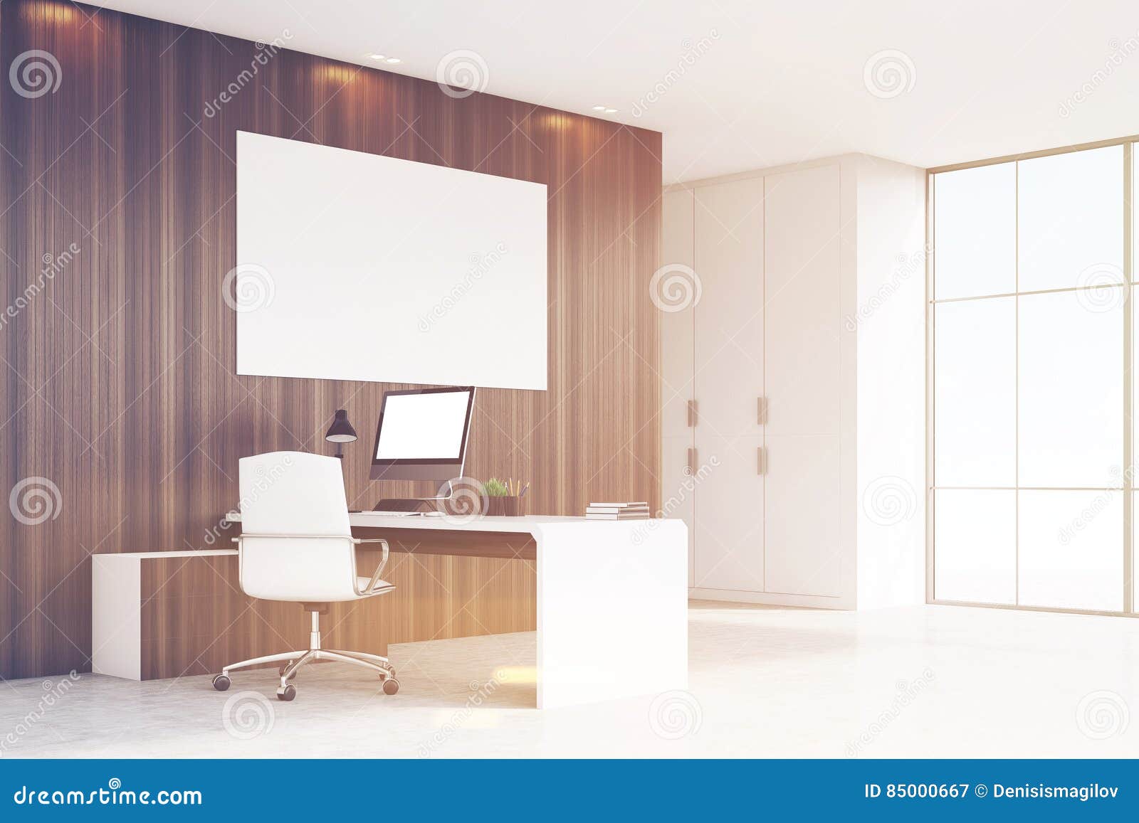 Corner Of CEO Office With Window And Poster, Toned Royalty-Free Stock ...
