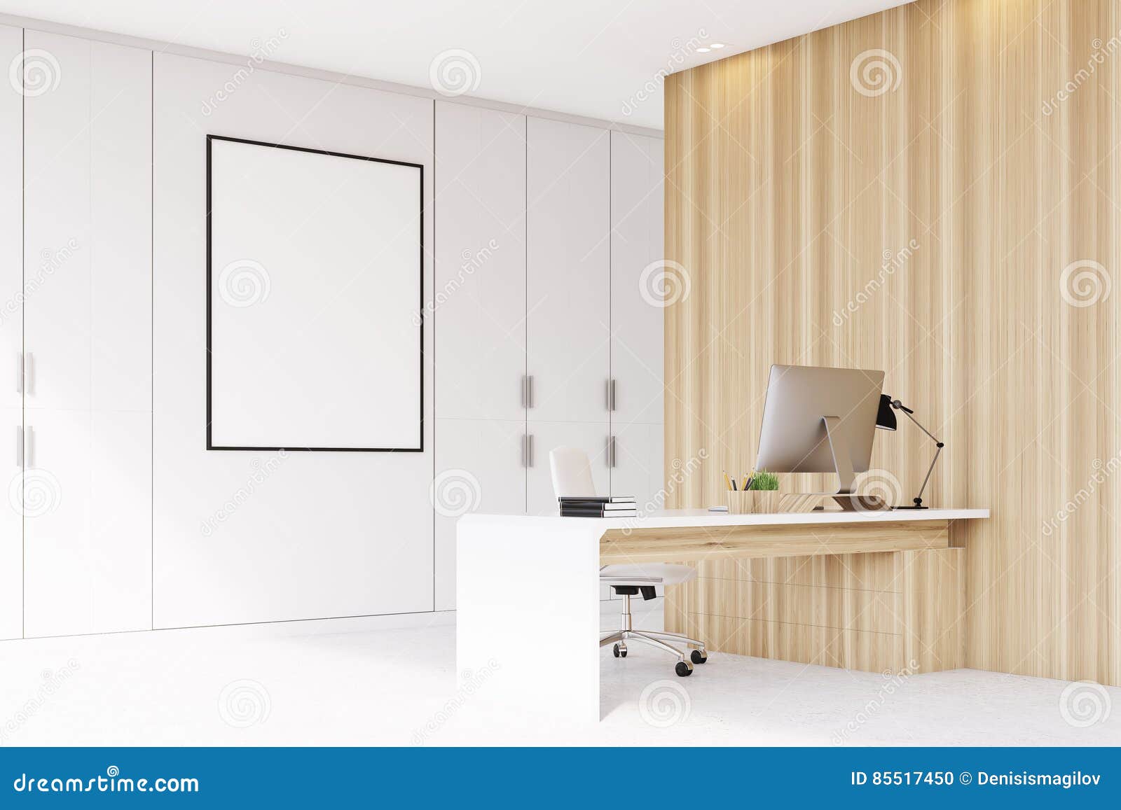 Corner of CEO Office with Wooden Wall Stock Illustration - Illustration ...