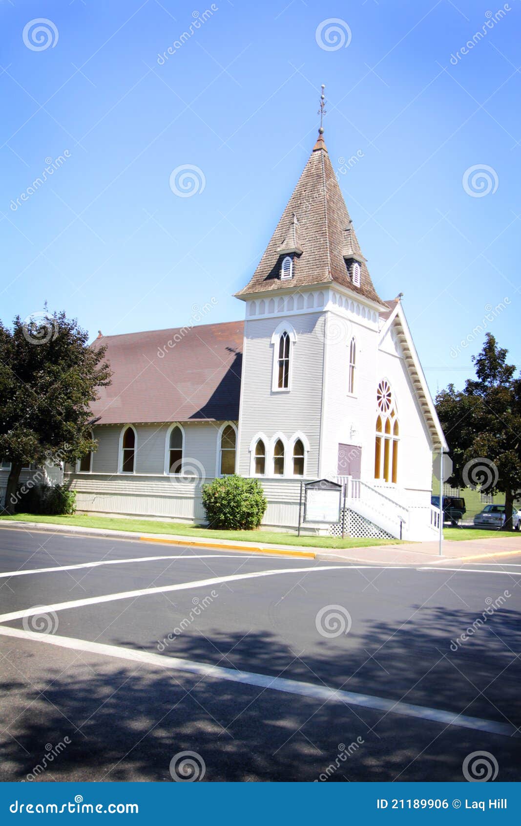 Old Corner Church With Steeple & Two Crosses Stock Photography ...