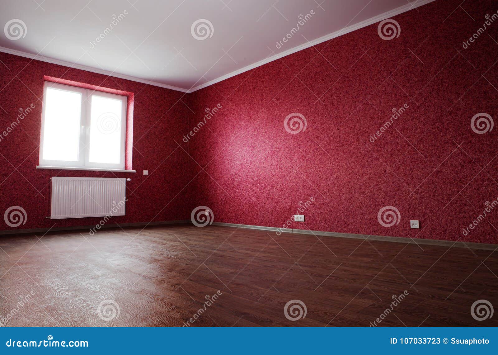 Corner of empty red room stock image. Image of linoleum - 107033723