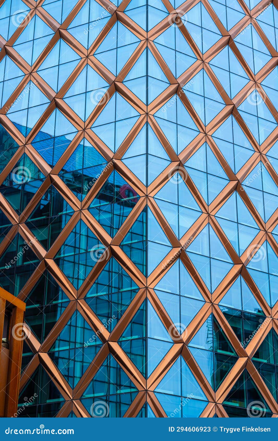 Corner Facade of a Glass and Copper High Rise Building.. Stock Image ...