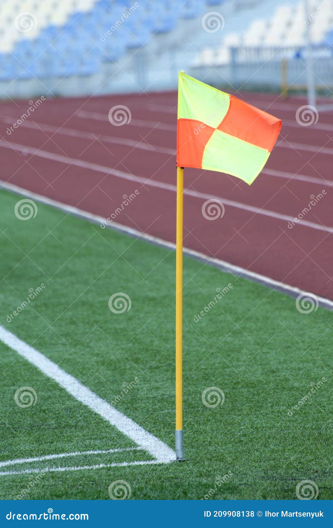 Corner Flag on a Green Soccer Field. Place of Corner Kick on a Soccer ...