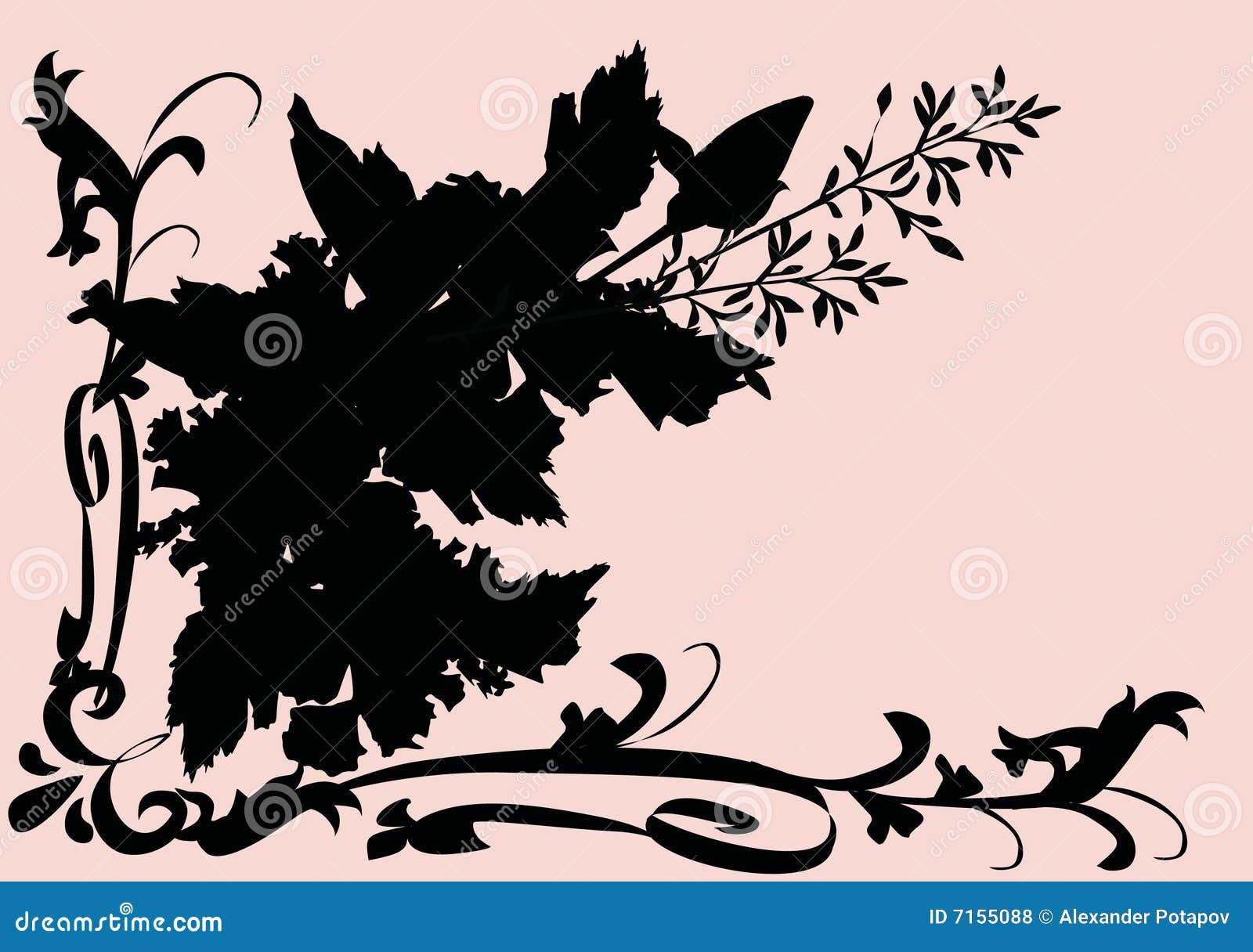 Corner Flower Silhouette on Pink Stock Illustration - Illustration of ...