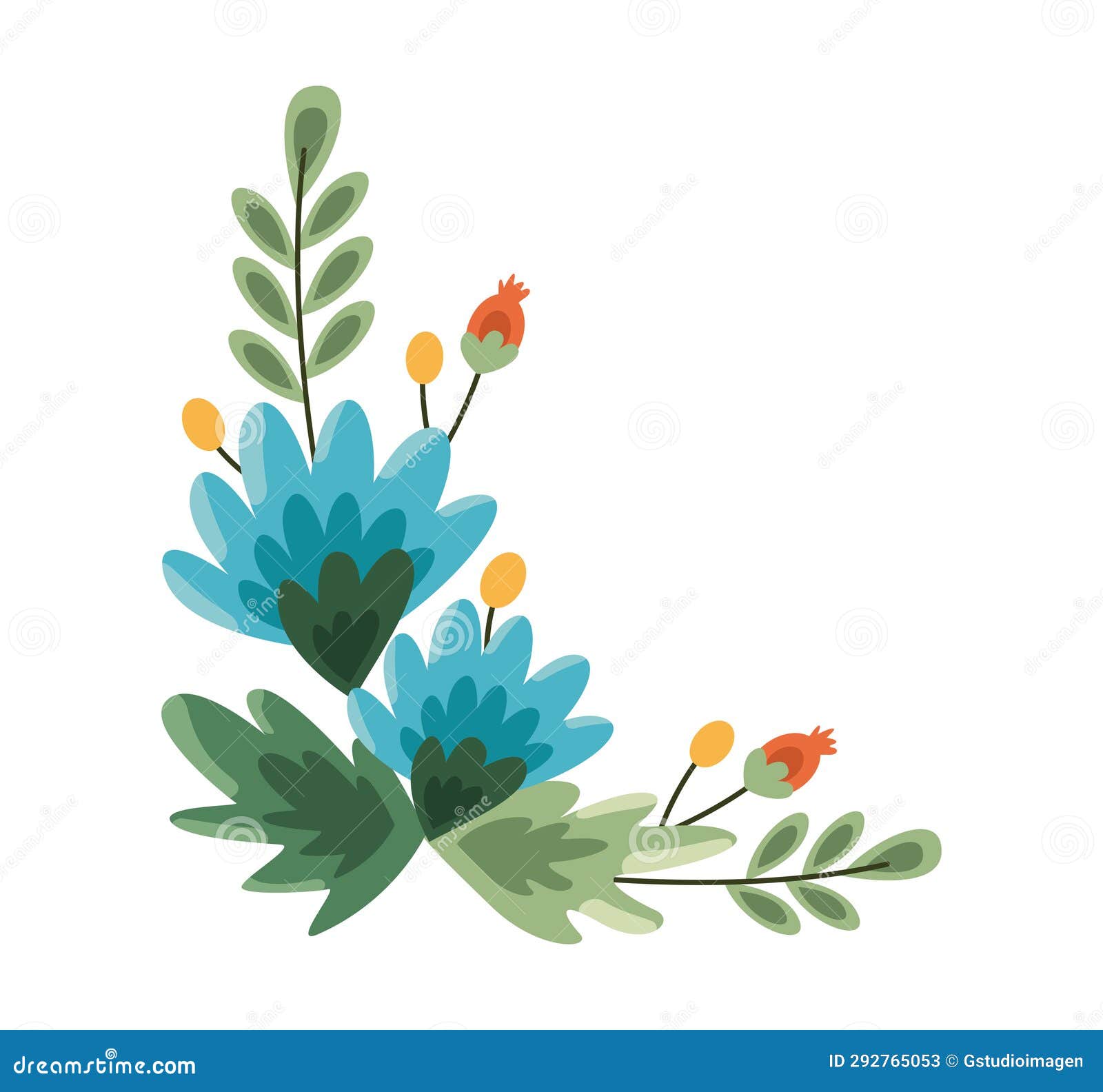 Corner frame flowers blue stock vector. Illustration of leaf - 292765053