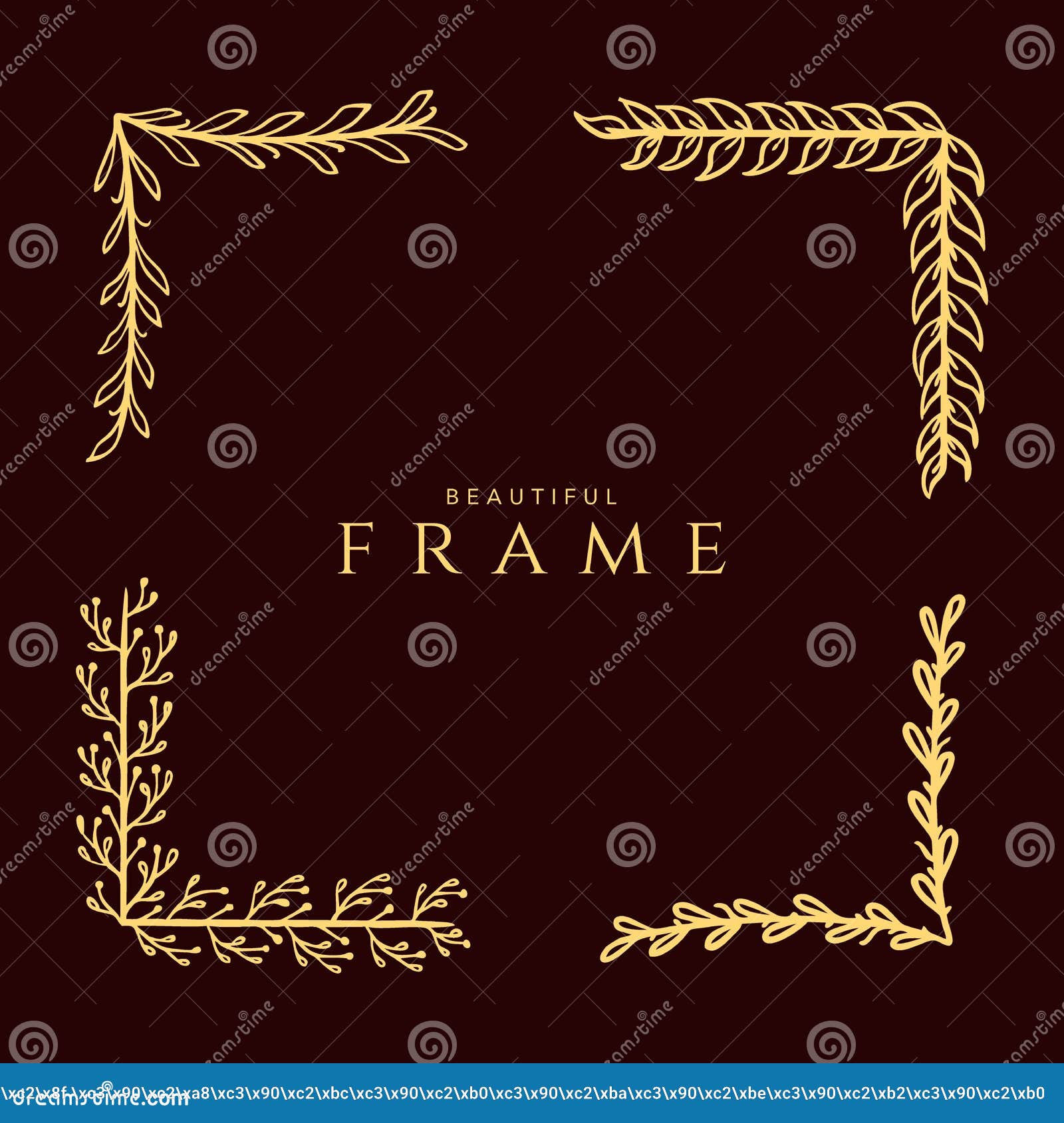 Corner Frame Painted in Doodle Style Gold Isolated on a Brown ...